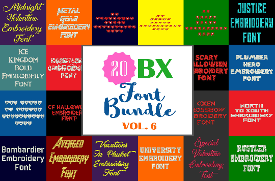 Machine Embroidery Fonts - 20 BX Font Bundle - Volume 6