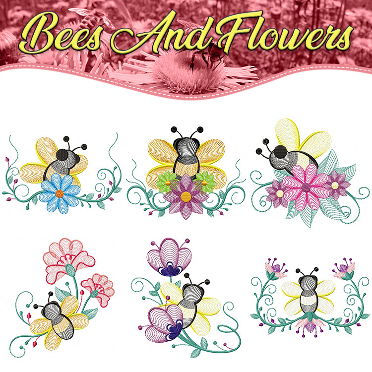 Machine Embroidery Design - Bees And Flowers #05