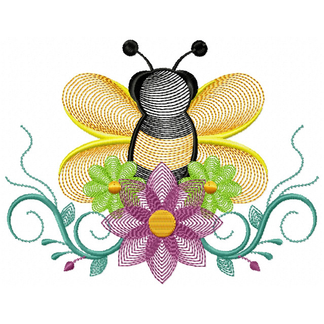Machine Embroidery Design - Bees And Flowers #02
