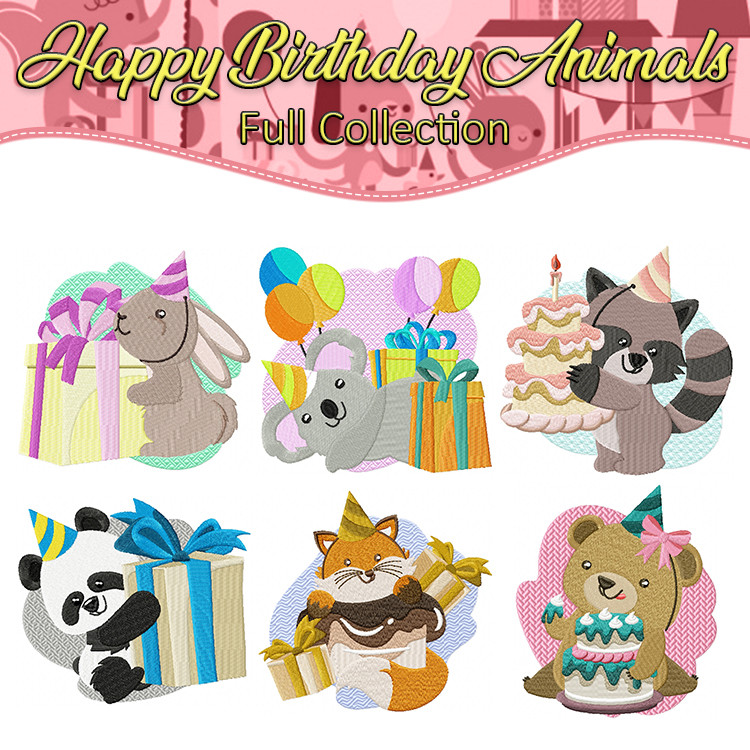 Machine Embroidery Design - Happy Birthday Animals #02 Collection