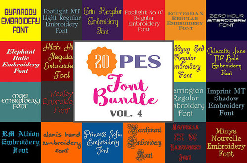 Machine Embroidery Fonts - 20 PES Font Bundle - Volume 4