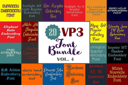 Machine Embroidery Fonts - 20 VP3 Font Bundle Volume 4