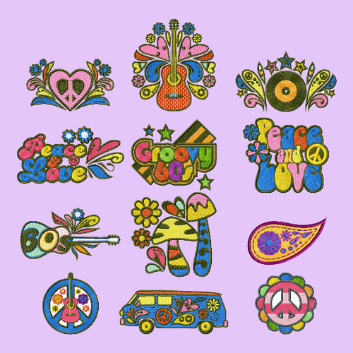 Machine Embroidery Designs - Vintage 60s Collection of 12