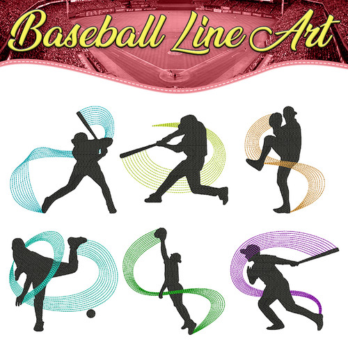 Machine Embroidery Designs - Baseball Line Art Collection of 6