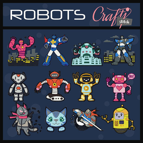Machine Embroidery Designs - Robot Collection of 12
