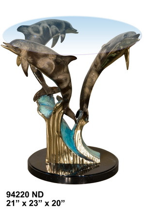 Three Dolphin Table on Marble Base in Special Patina - AFD Home