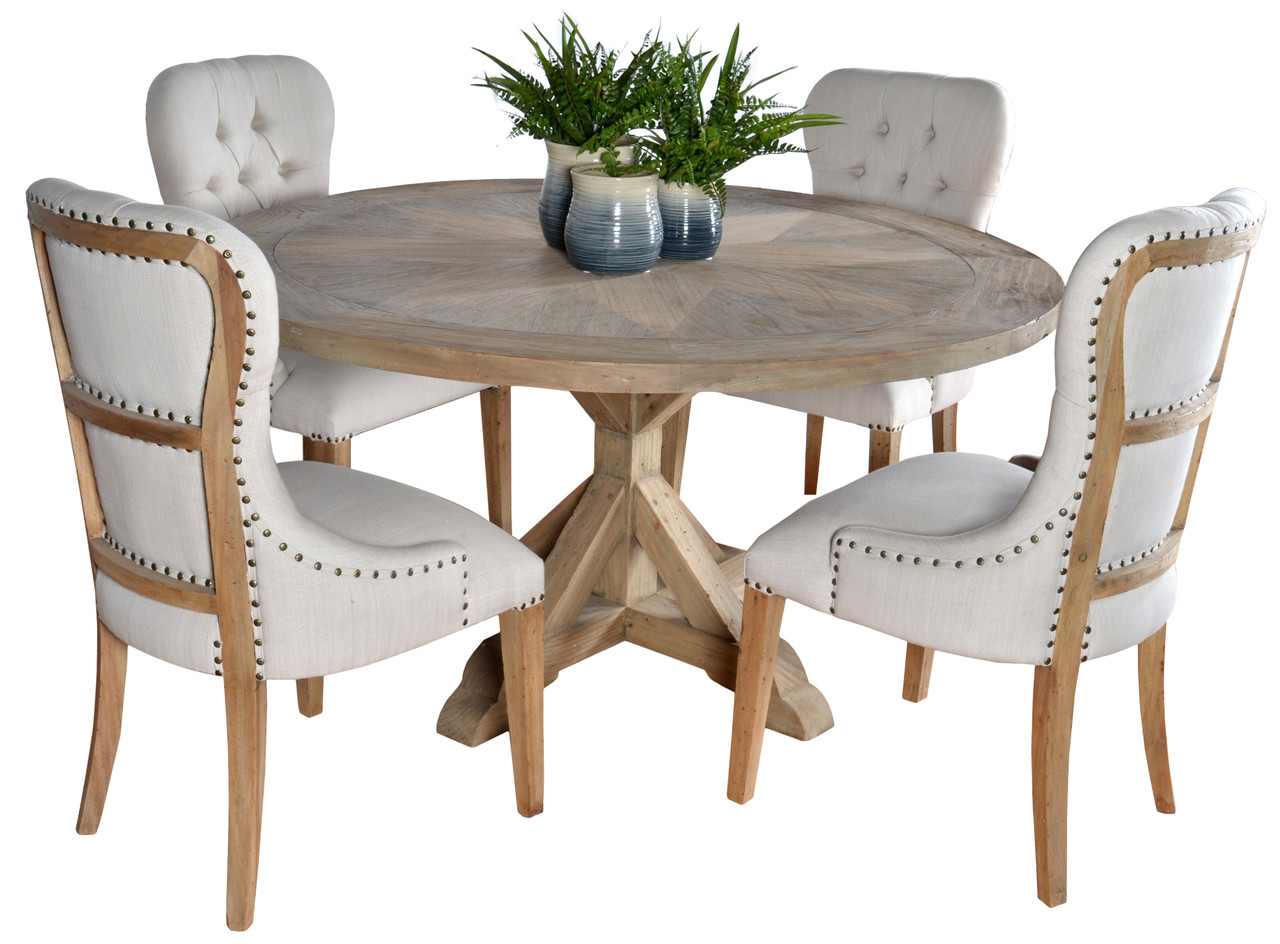 Inverness Farmhouse Reclaimed Pine 60 Inch Round Table Dining Set 5 AFD Home