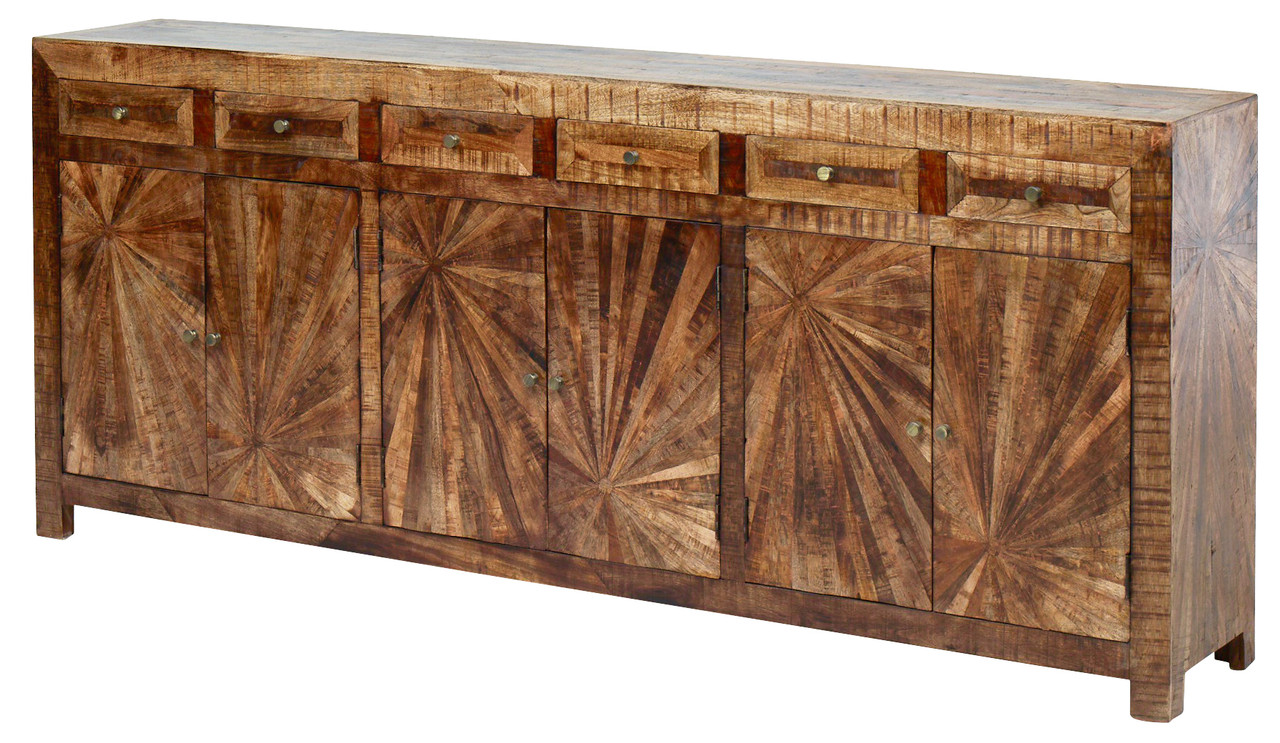 Mango Wood Solid Parquet Large Sideboard 97 Inches - AFD Home