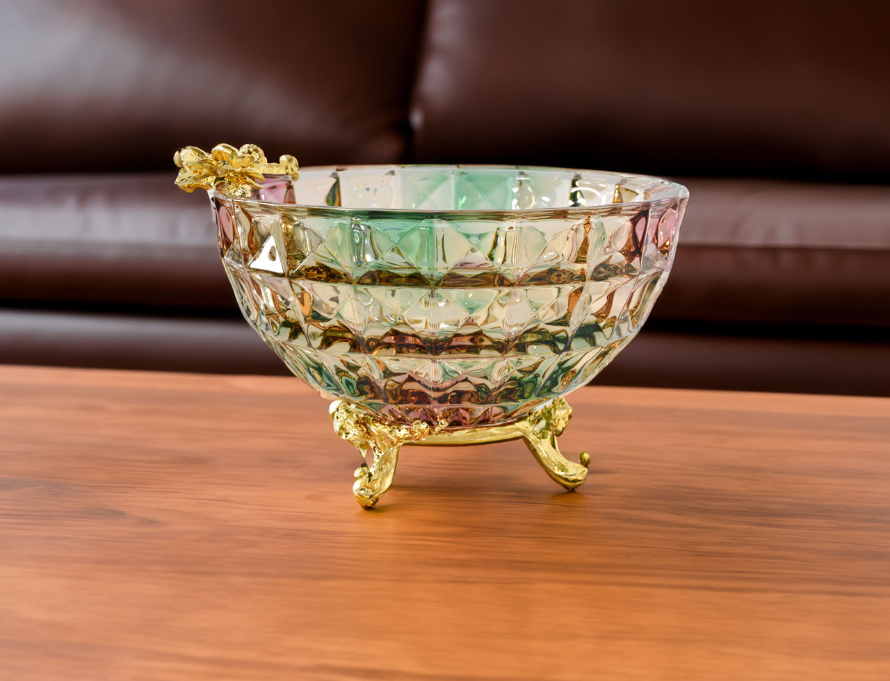 Multi Color Cut Glass Bowl With Gold Accent - AFD Home