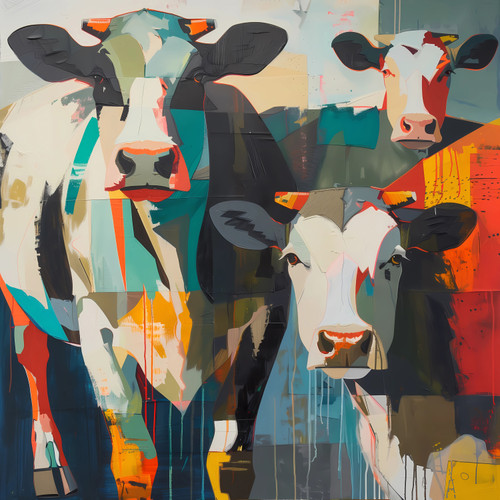 Multi Colored Cows Giclee 40x40 - AFD Home