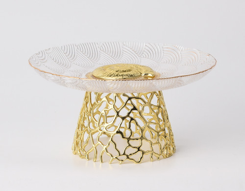 Gilded Gold Pedestal Glass Display Platter - AFD Home