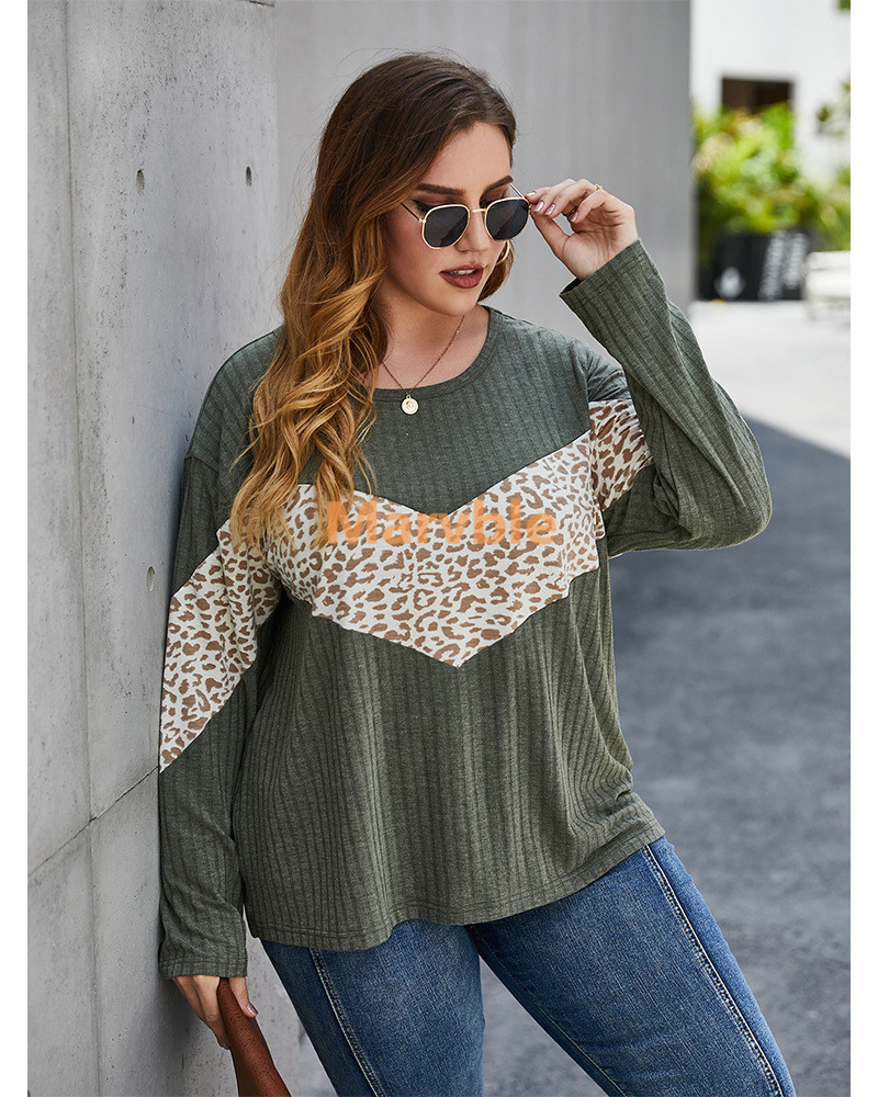 Color Block Pullover Leopard Print Sweatshirt Plus Size Long Sleeve ...