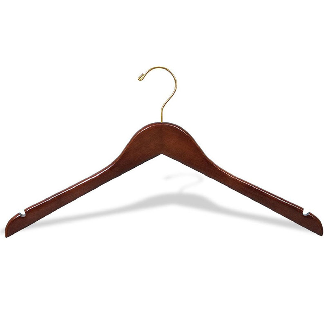 Wood Flat Shirt Dress Hanger Walnut Brass Hardware Box of 100 The Fixture Zone