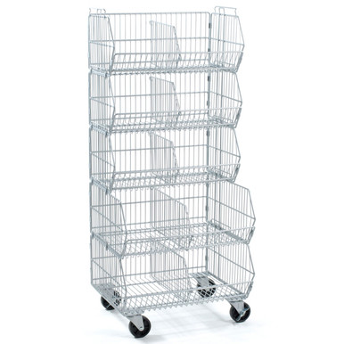 5 Basket Stacking Silver Wire Waterfall Display