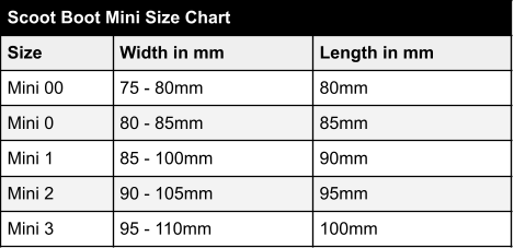 Scoot Boot Size Charts