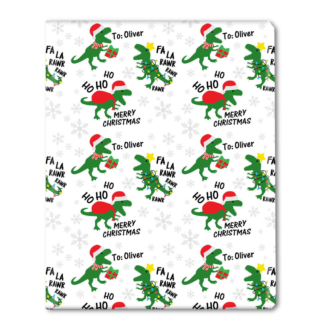 T-Rex Santa Personalized Gift Wrap - Charleston Wrap