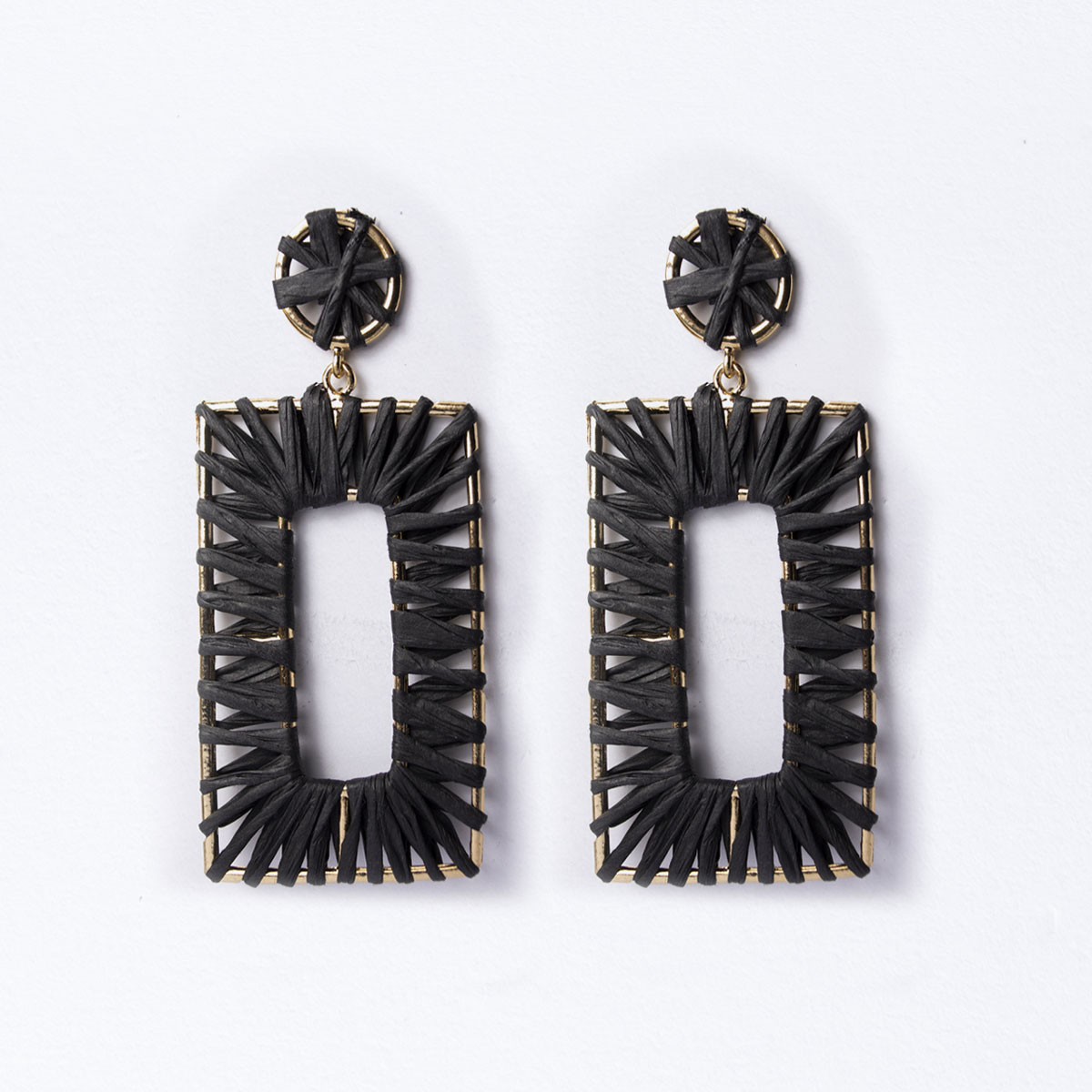 Raffia Wrapped Double Rectangles-Black - Charleston Wrap