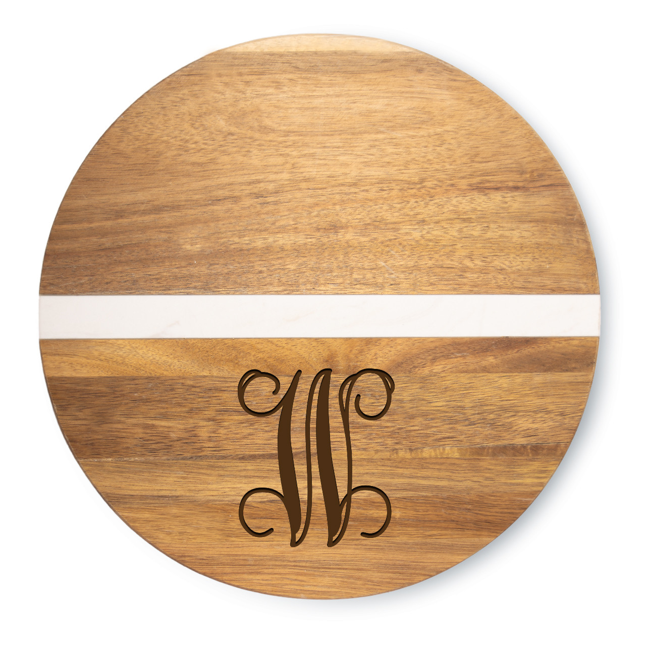 Acacia & Stone Reversible Round Board- Engraved Ltr - Charleston Wrap