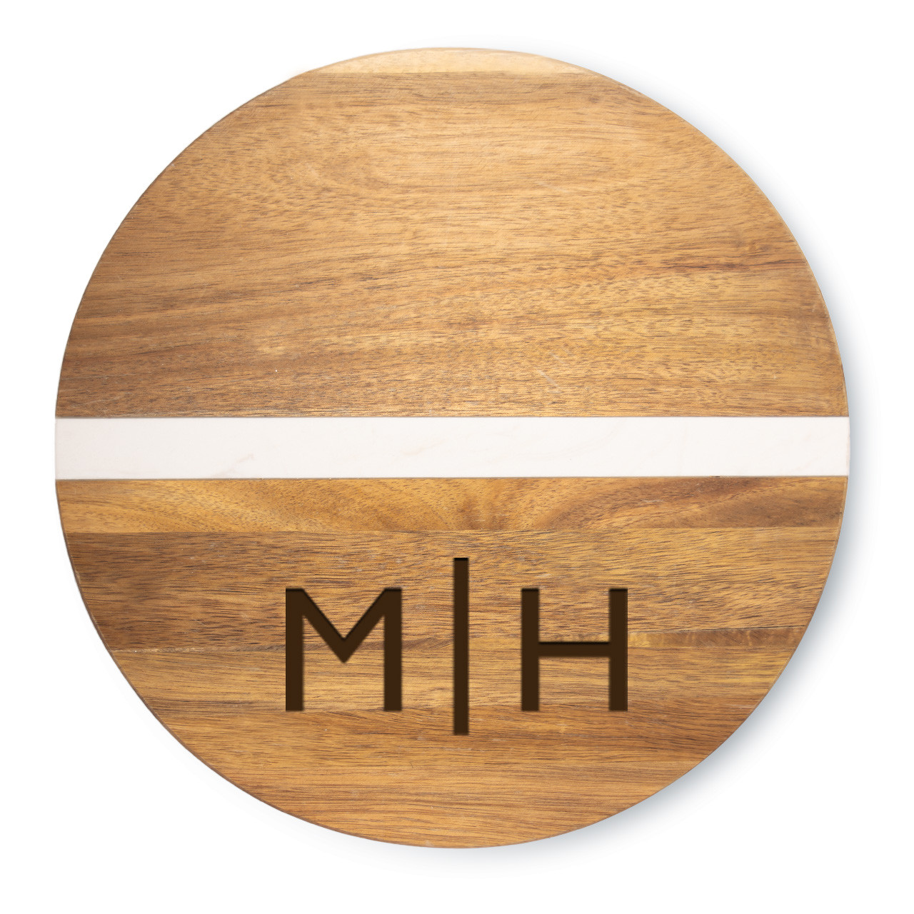 Acacia & Stone Reversible Round Board- Engraved Split Monogram ...