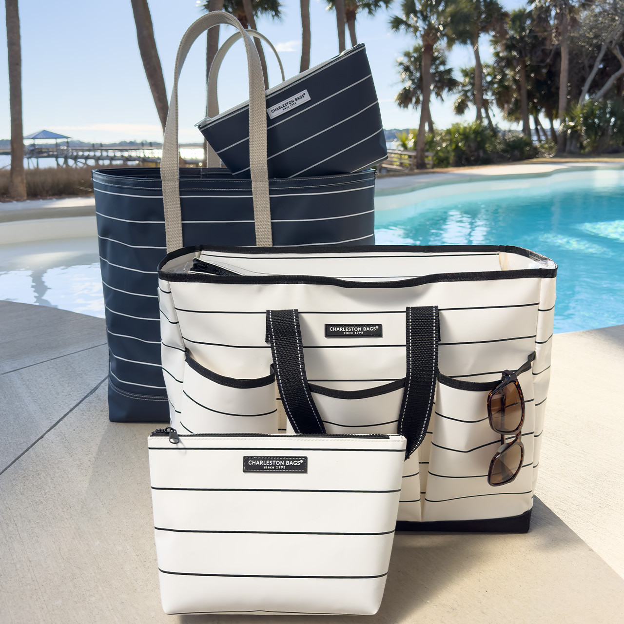 Stono Large Essentials Tote - Navy/White - Charleston Wrap