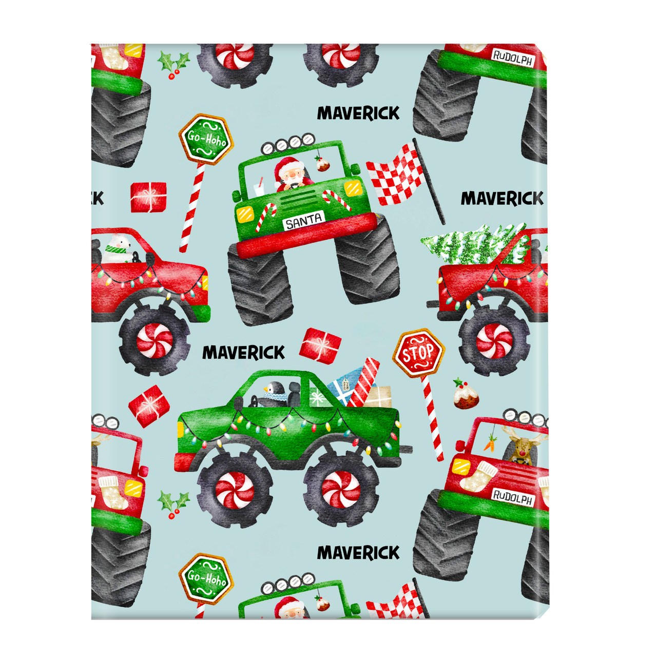 Monster Trucks Christmas Personalized Gift Wrap - Charleston Wrap