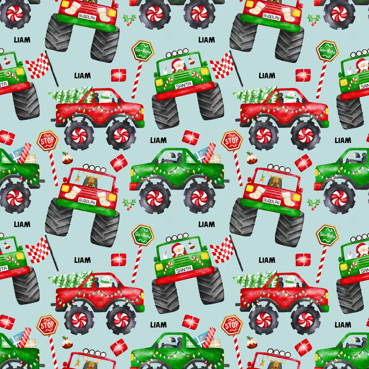 Monster Trucks Christmas Personalized Gift Wrap - Charleston Wrap