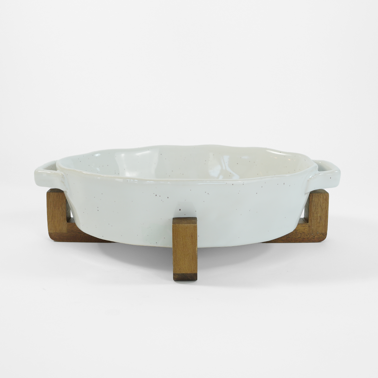 Forma Oval Stoneware Baker & Acacia Stand - Bel Piatto - Charleston Wrap