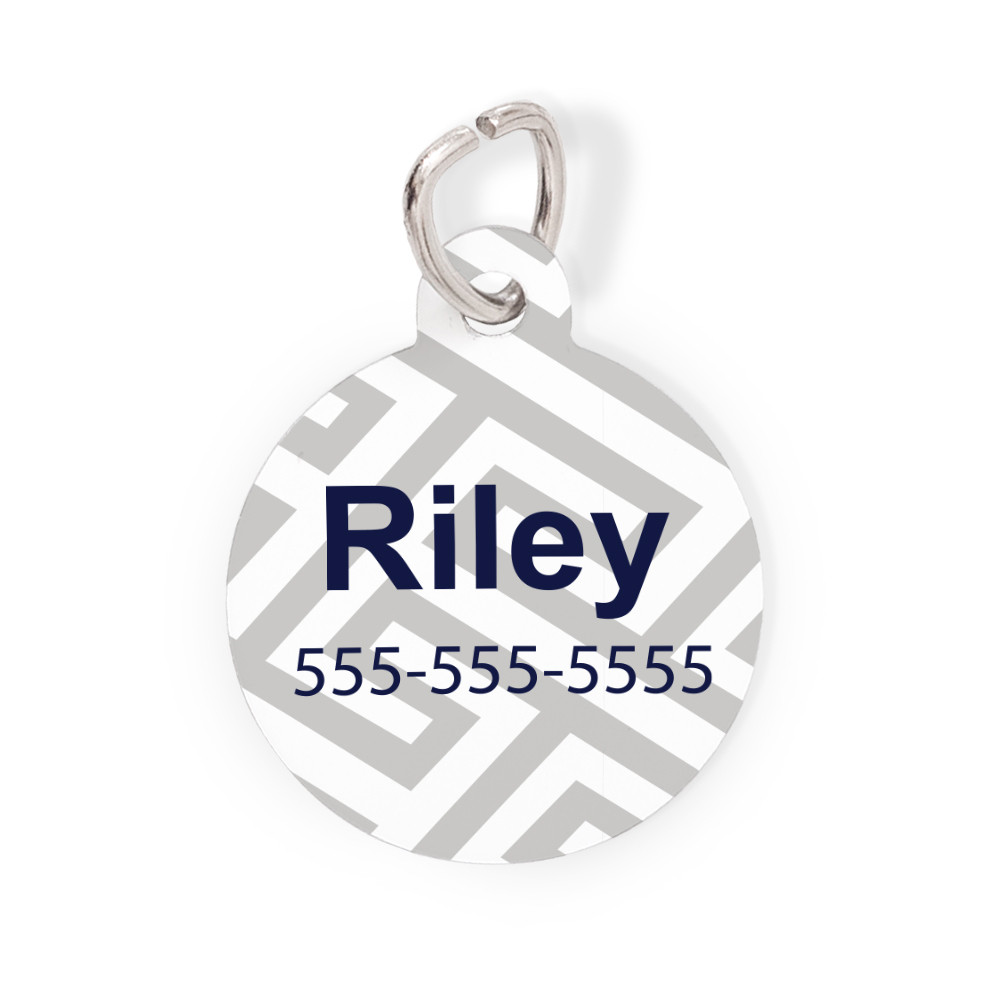 Grey Greek Key Round Pet Tag-Pattern - Charleston Wrap