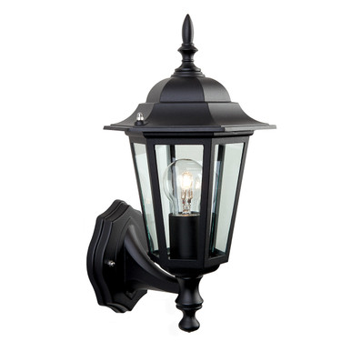 Firstlight Uplight 6-Panel Outdoor Wall Lantern Clear in Black | SimplyLED