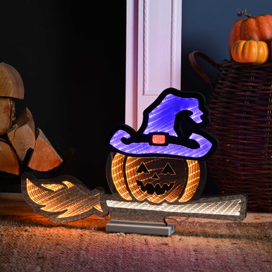 Festive 60cm Halloween Pumpkin and Broom Infinity Light | SimplyLED