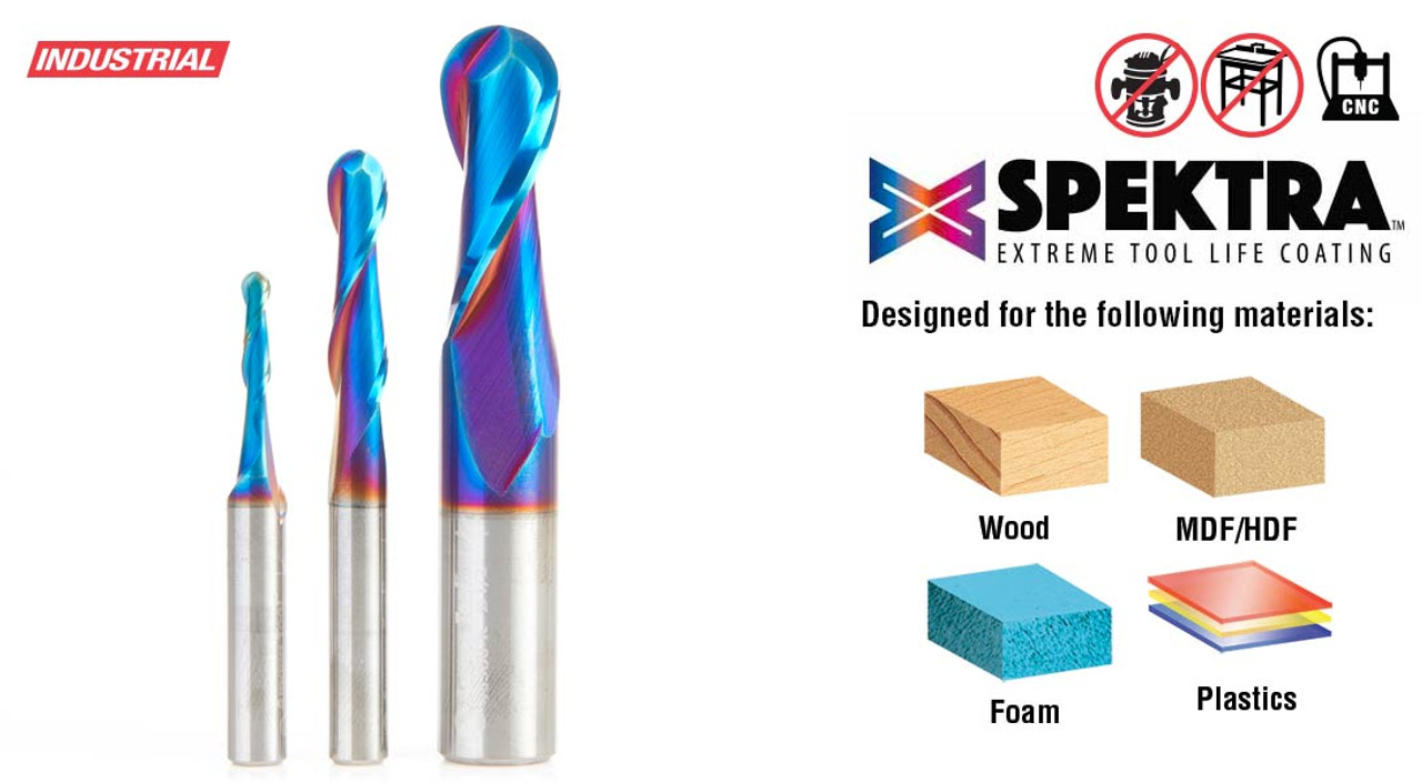 Carbide Spiral Ball Nose Router Bit Set Amana Tool Spektra Coating