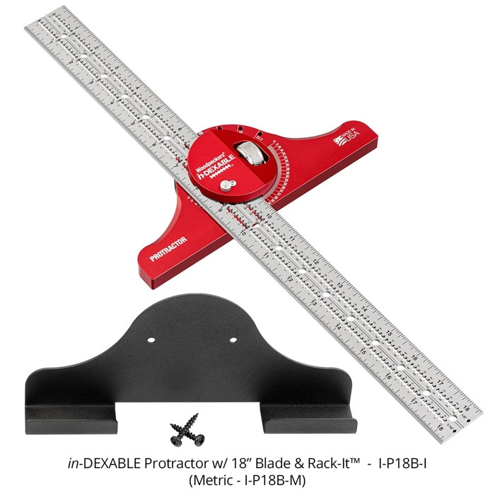 Woodpeckers I-P18B-M in-DEXABLE Protractor with 450 mm Blade and Rack-It