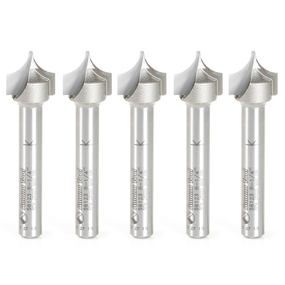Roundover Router Bit 5-Pack Amana Tool 56123-5 - 1/4" Radius Cutter