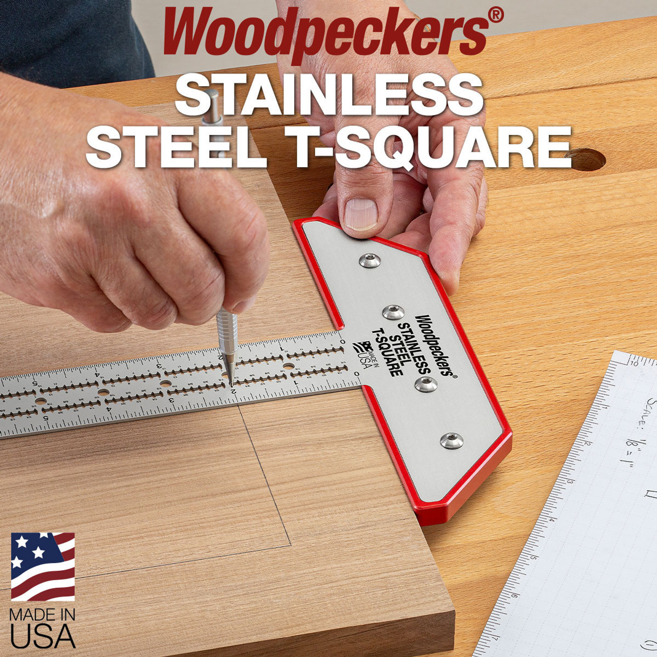 Upgrade your woodworking with Woodpeckers 32 Inch Stainless Steel T Square with Rack It