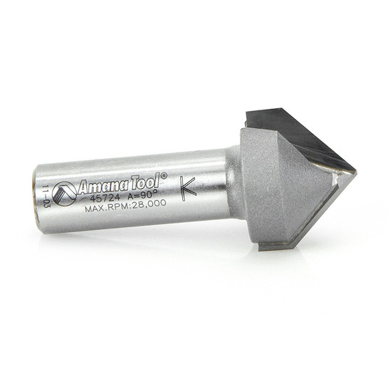 V Groove Router Bit 90 Deg - Amana Tool 45724 for CNC & Handheld Routers