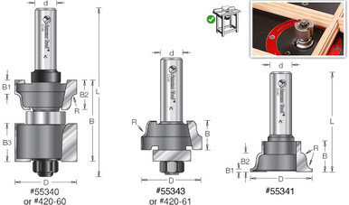Window Sash Router Bits - Ogee Profile for #55340, 1-1/8" to 1-3/4" Stock