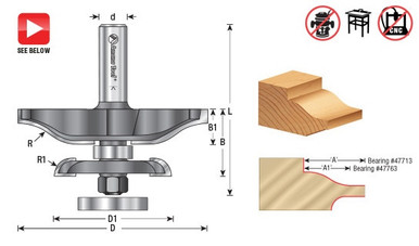 Ogee Raised Panel Router Bit w/ Back Cutter - Amana Tool #54221