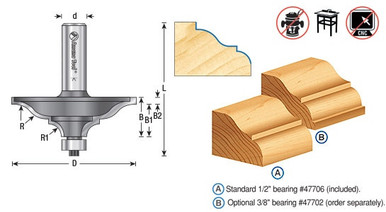 Ogee Bead Table Edge Router Bits - Carbide Tipped Max 16K RPM