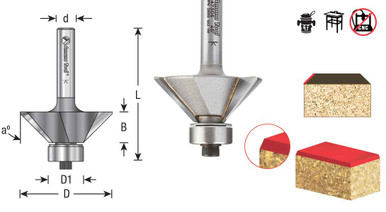 Bevel Trim Router Bits, Carbide 3-Flute - Smooth Cutting