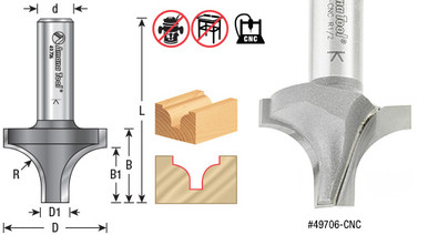 CNC Plunge Round Over Router Bits - High Feed-Rate Tools