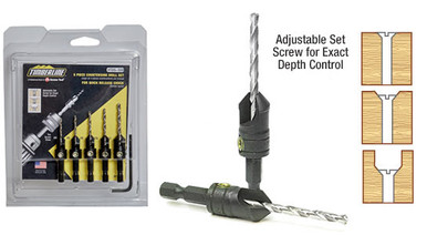 Countersink Drill Bit Set, Quick Release, 5-Pc, Made in USA