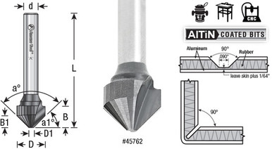 V Groove Router Bits for Composite Materials - AlTiN Coated