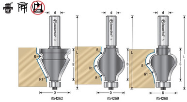 Handrail Router Bits - Carbide 2 Flute, Ball Bearing Guide