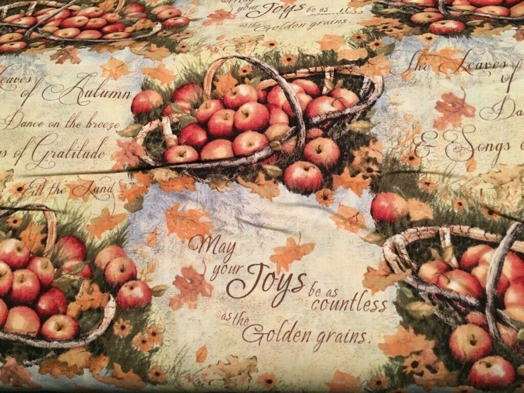 BASKET OF APPLES, Susan Winget Cotton Fabric,BTY, Fall, Autumn, Harvest