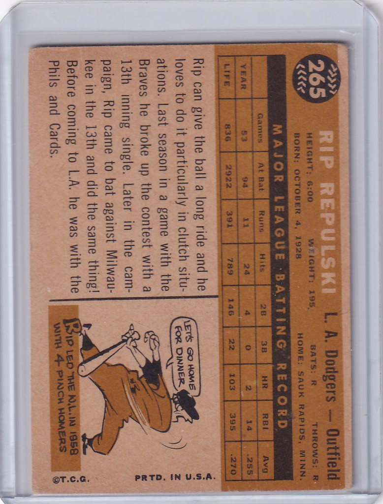 1960 Topps #265 Rip Repulski - Los Angeles Dodgers - Sportsamerica ...