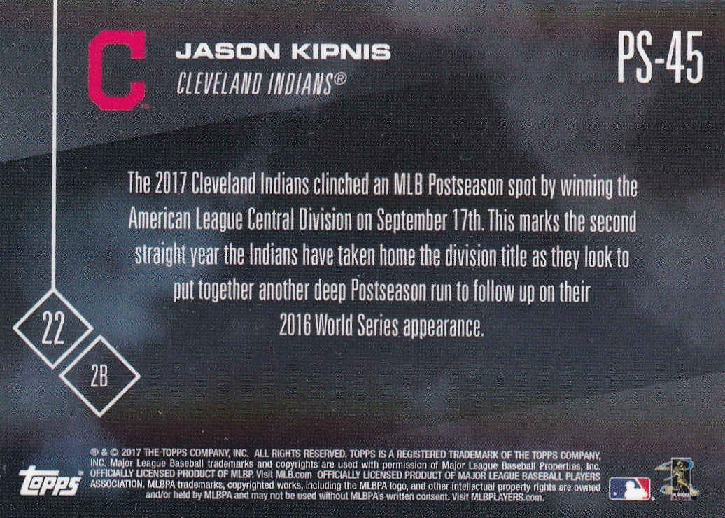 2017 TOPPS NOW POST SEASON #PS-45 JASON KIPNIS- CLEVELAND INDIANS ...