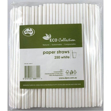 Straw White Paper Eco 250pk - All Party Supplies