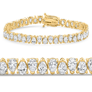 10Ct Pear Shape Diamond Tennis Bracelet Wide 14k Yellow Gold Lab Grown