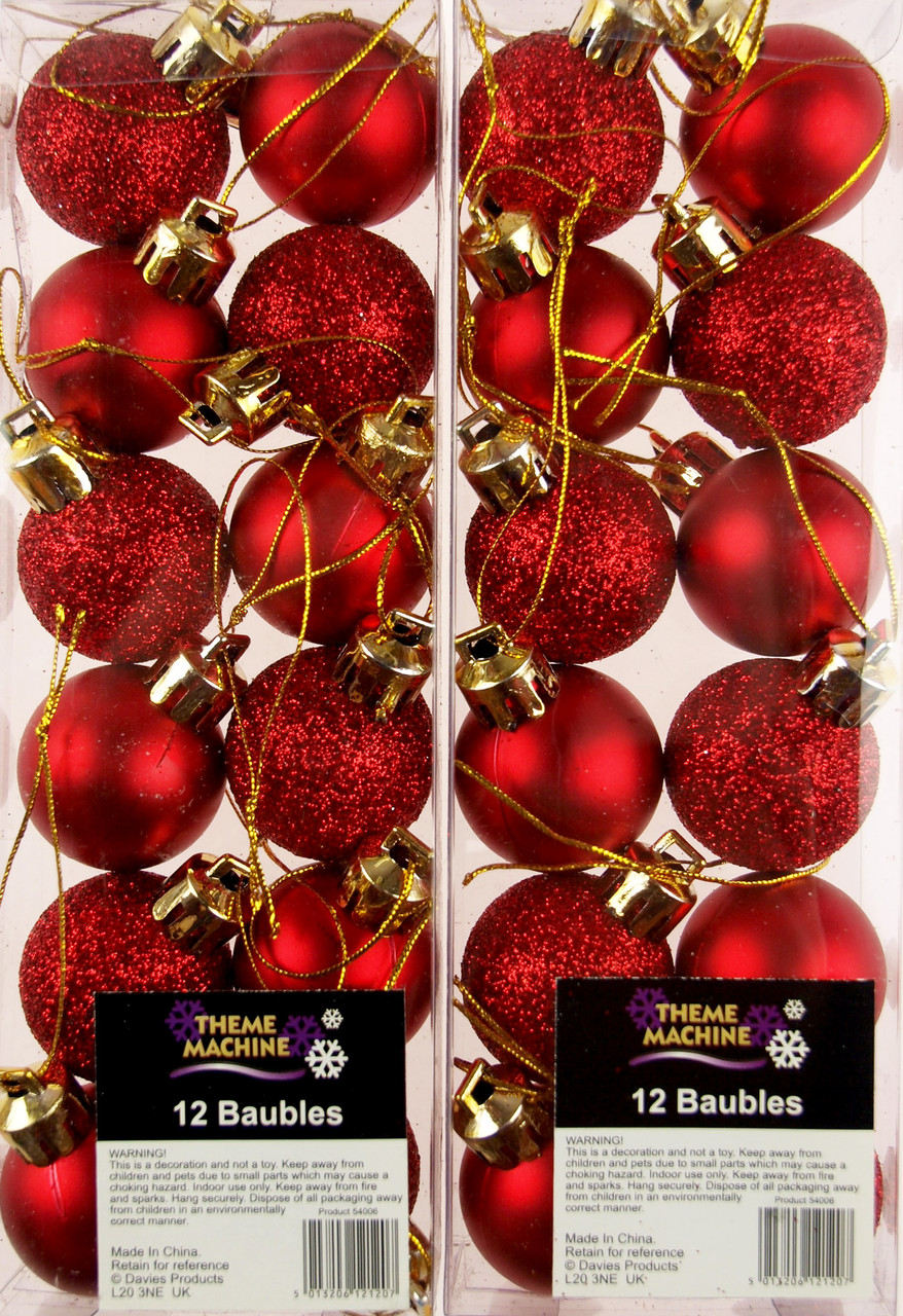 Set Of 24 Mini Christmas Shine Glitter Tree Baubles Decorations - Deep ...