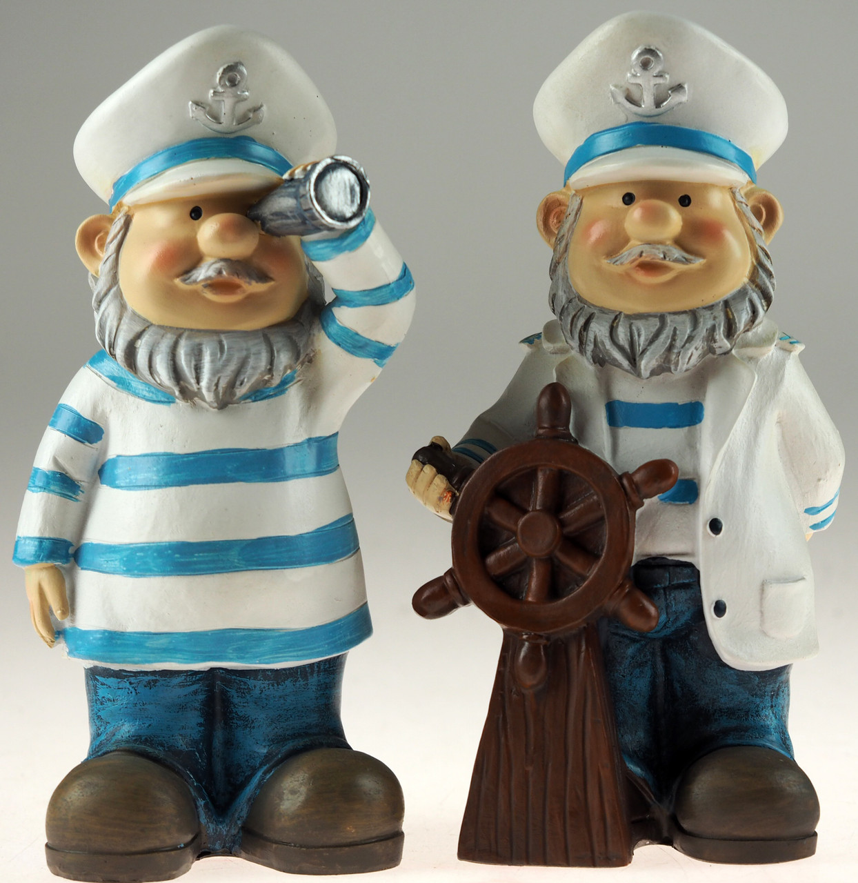 Set Of 2 Blue 20cm Garden Gnome Ornaments Figurines - Ship Captain ...